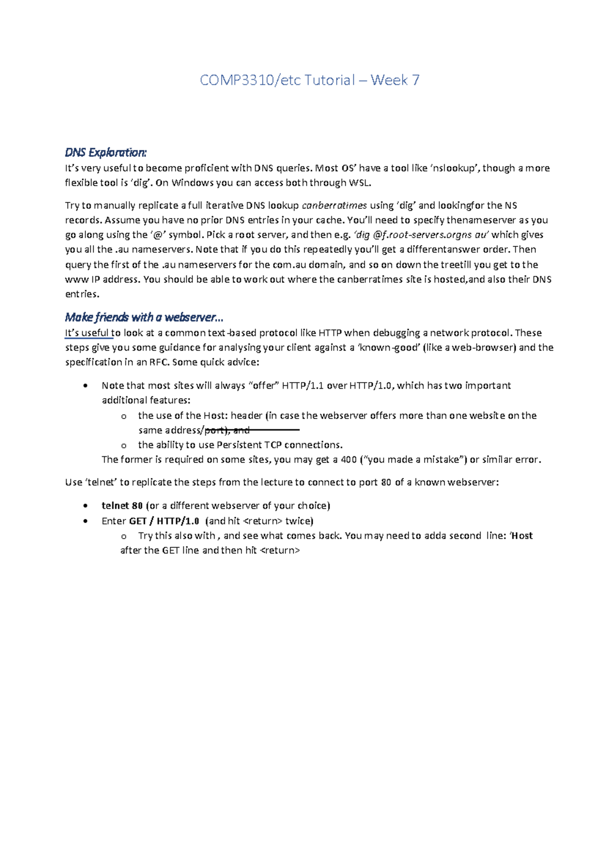 Week 7 Tute - answersheet 7 - COMP3310/etc Tutorial – Week 7 DNS Exploration: It’s very useful ...