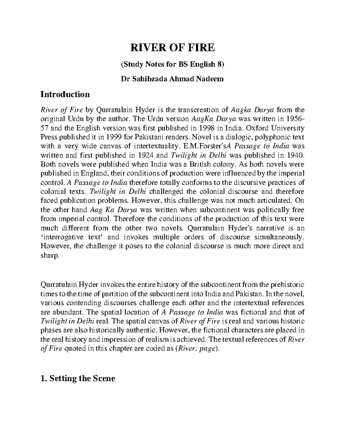 RVER OF FIRE Notes BS English 8 - RIVER OF FIRE (Study Notes for BS ...