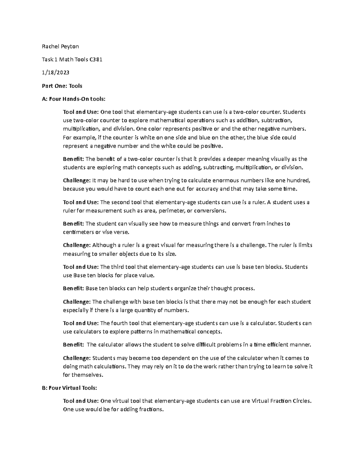 Task 1 C381 - Assignment - Rachel Peyton Task 1 Math Tools C 1/18/ Part ...