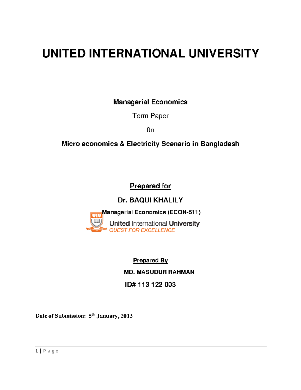 Final term paper - UNITED INTERNATIONAL UNIVERSITY Managerial Economics Term Paper 0n Micro ...