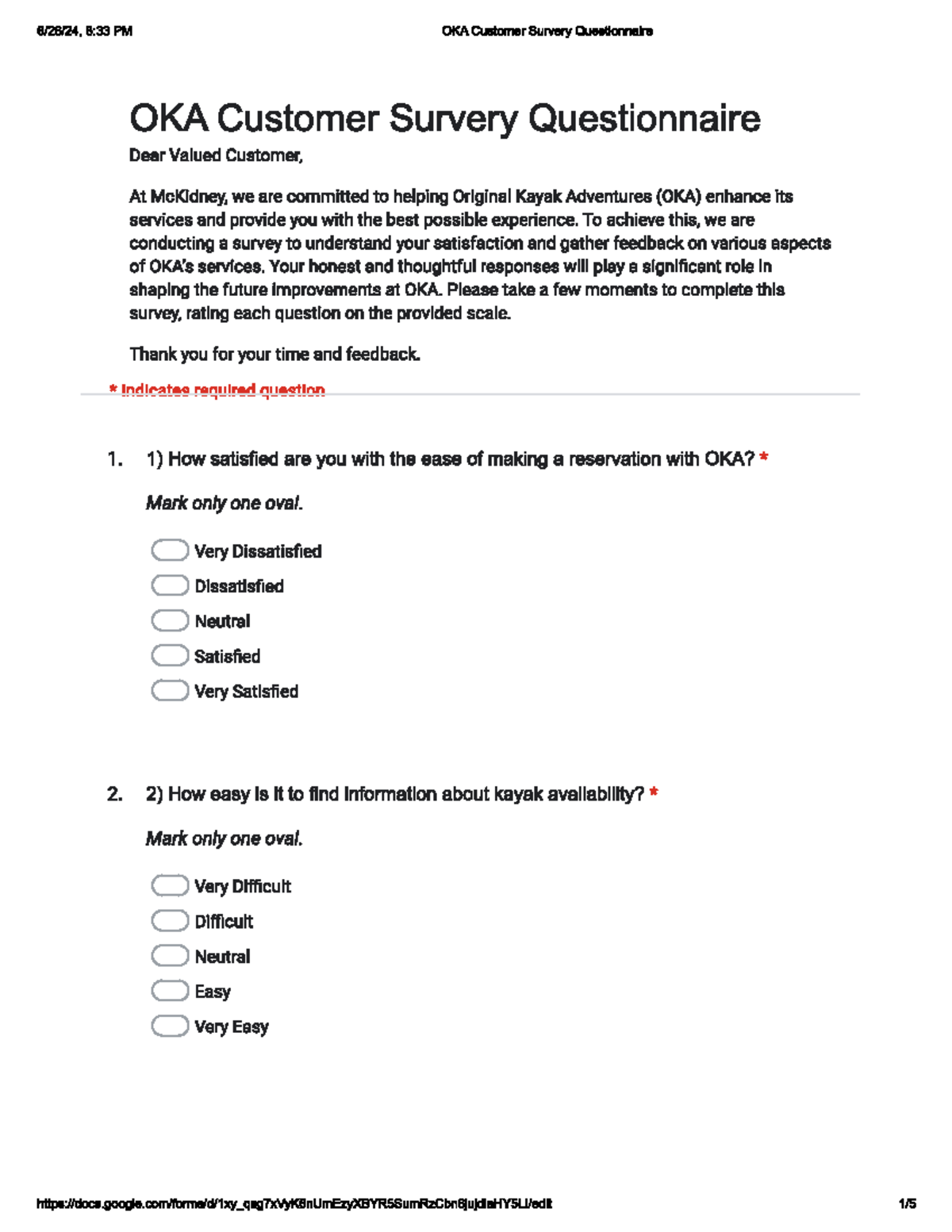 Customer Survey Questions - 8:33 PM OKA Customer Survery Questionnaire ...