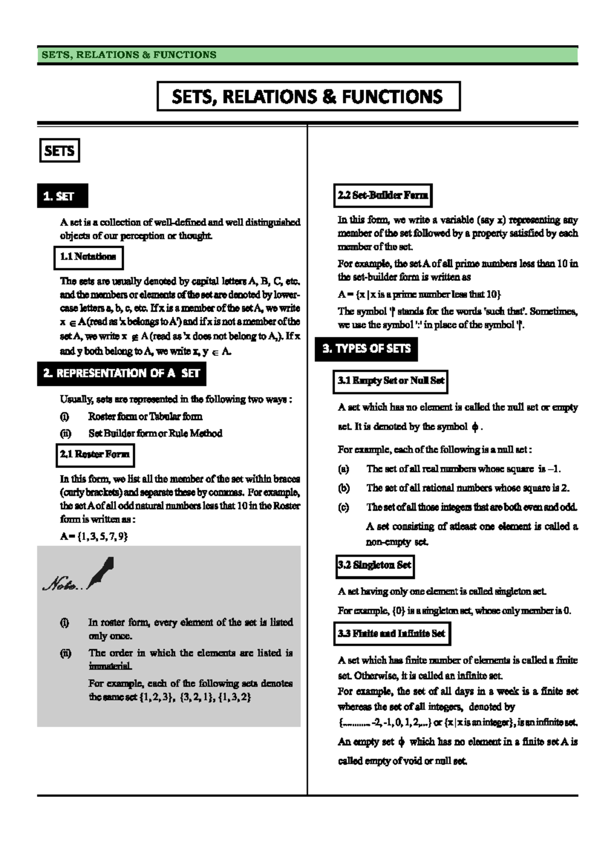 SETS, Relations & Functions - SETS, RELATIONS FUNCTIONS SETS, RELATIONS FUNCTIONS SETS 1. SET 2 ...