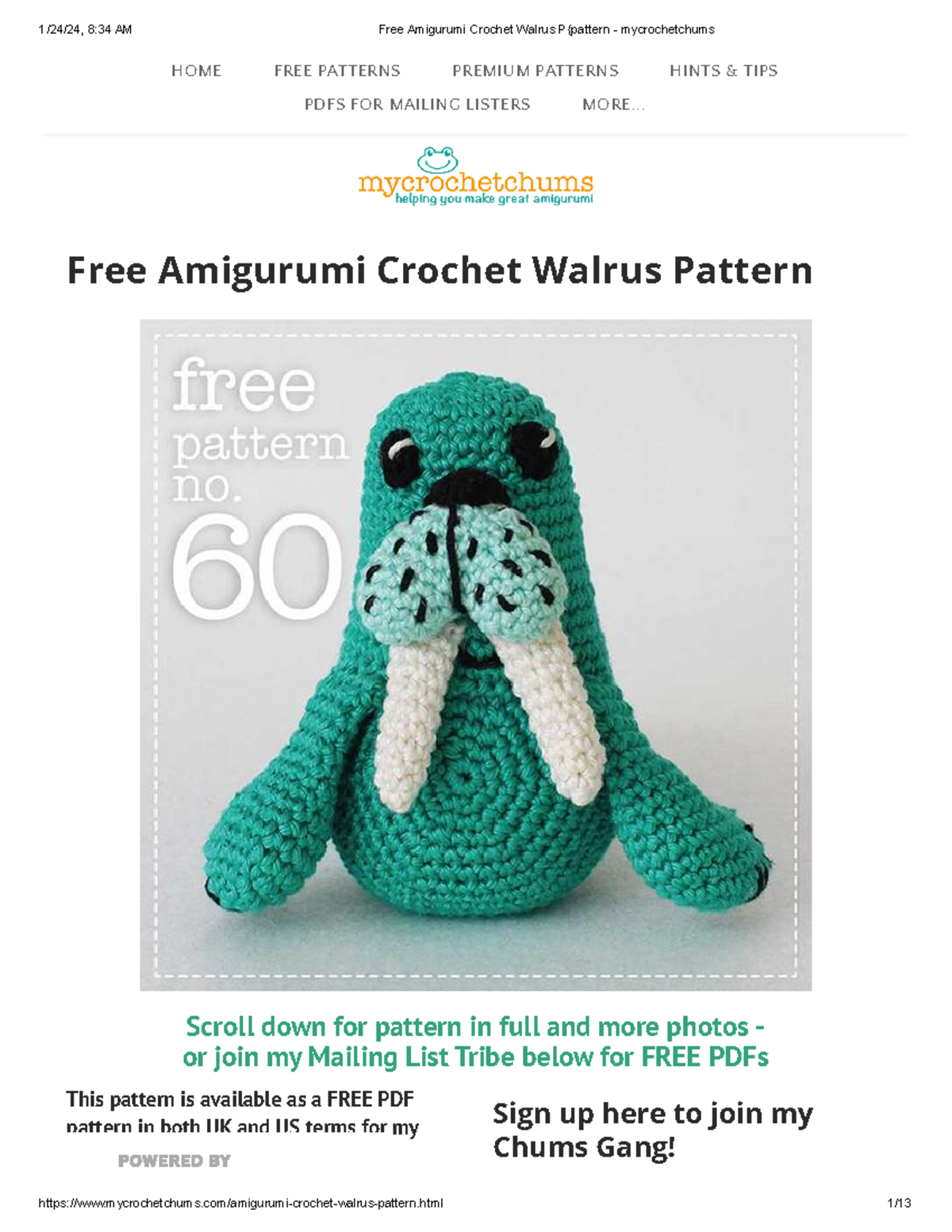 Free Amigurumi Crochet Walrus P{pattern - mycrochetchums - Free ...