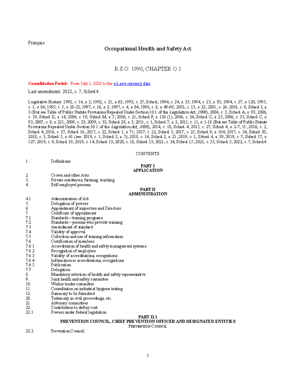 ACT 90o01 e eSection - Français Occupational Health and Safety Act R.S ...