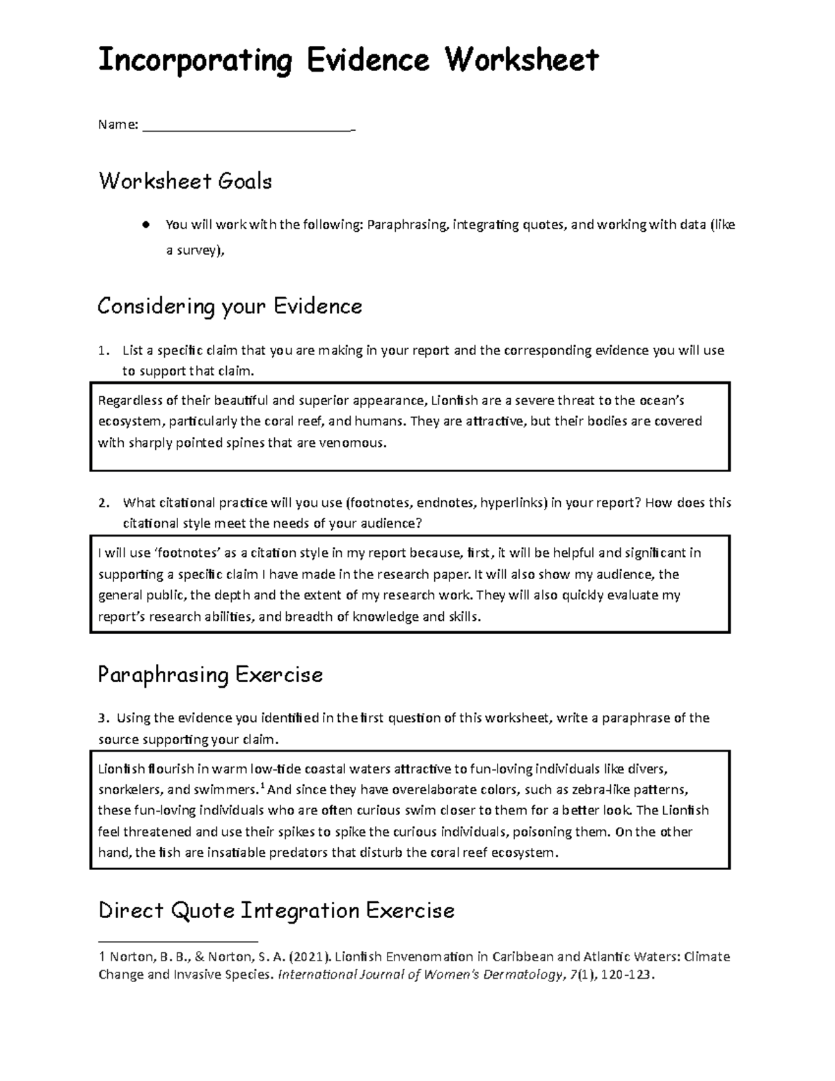 Question #2376161 - Incorporating Evidence Worksheet - Incorporating ...