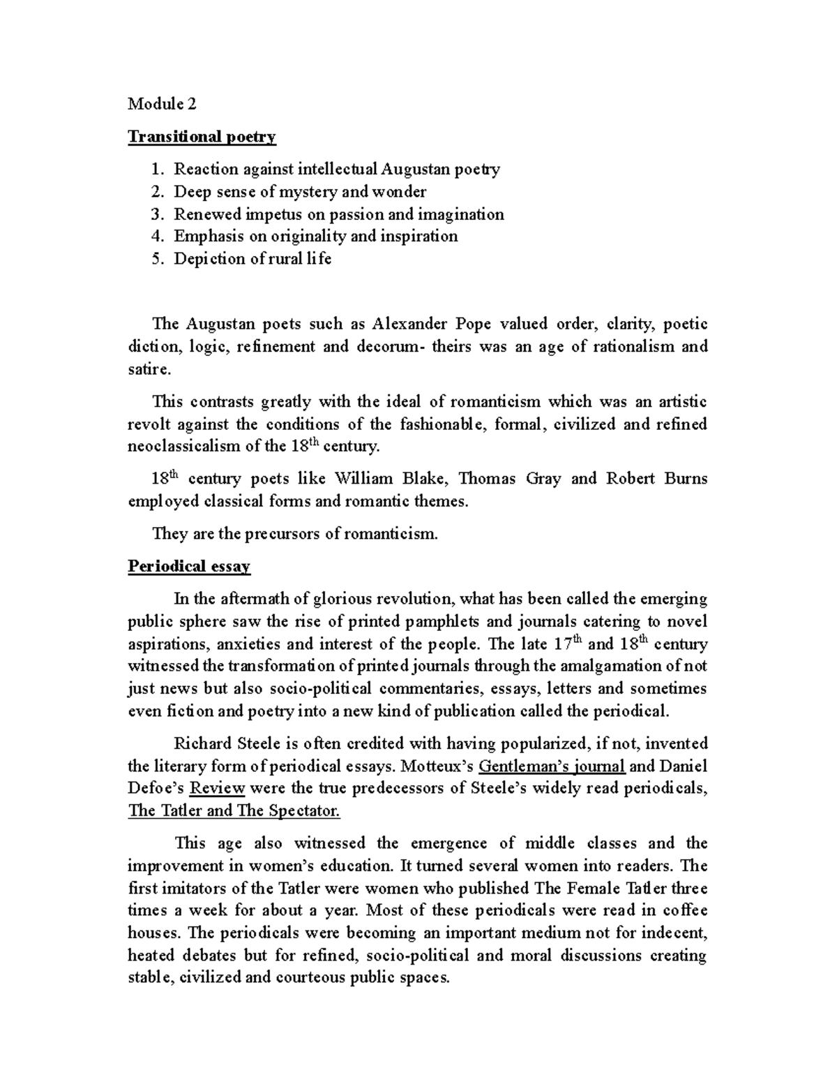 Transitional Poetry - Module 2 Transitional poetry 1. Reaction against ...