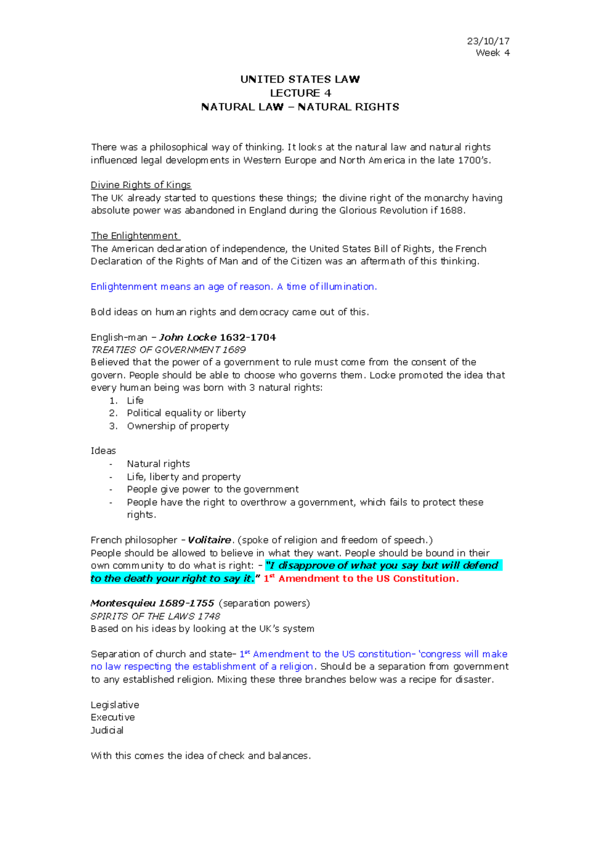 US Law- Lecture 4 - 23/10/ Week 4 UNITED STATES LAW LECTURE 4 NATURAL ...