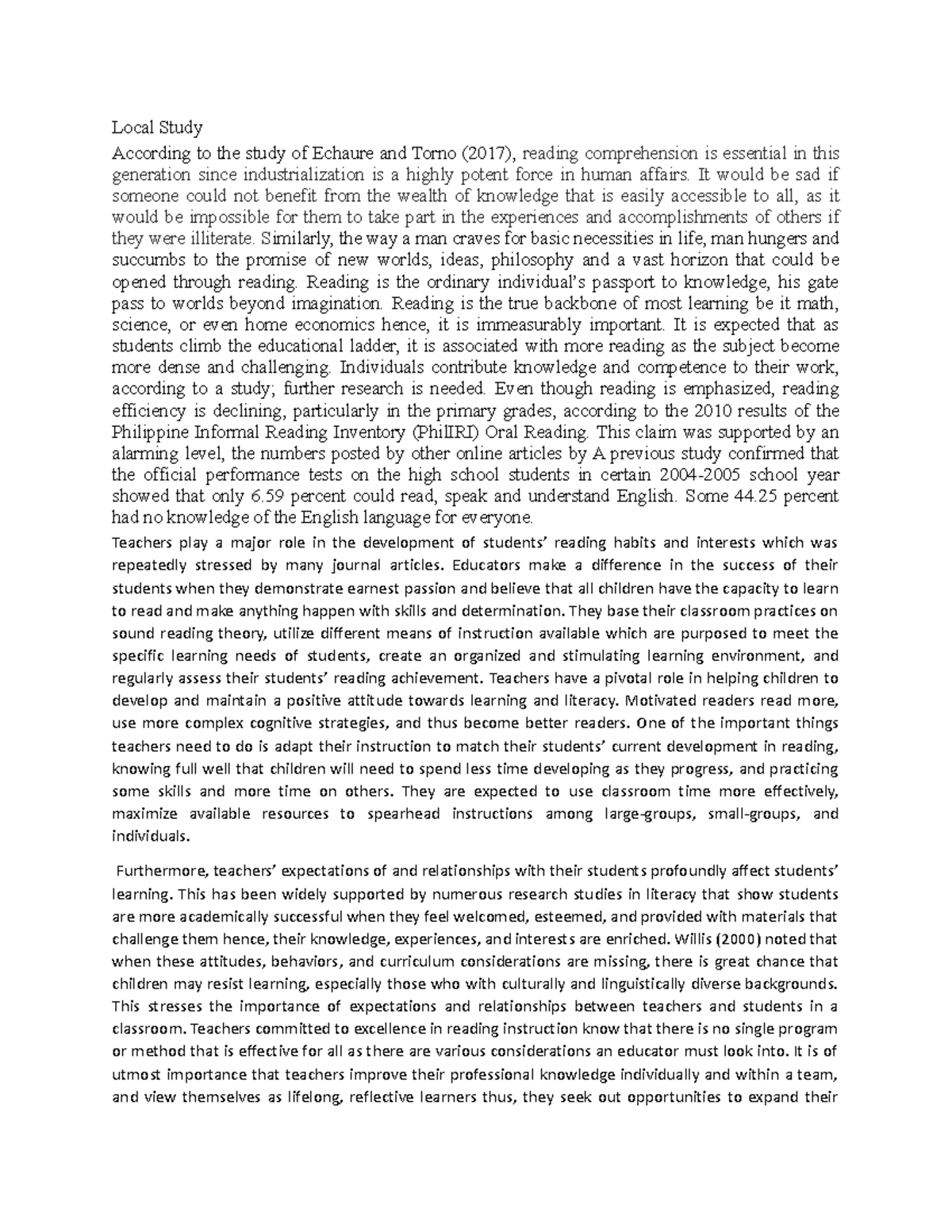 Related Literature - Local Study According to the study of Echaure and ...