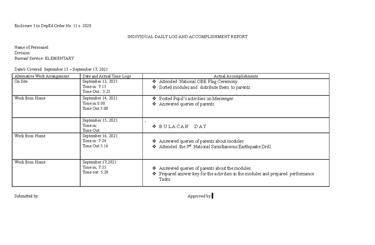 IWAR-Sept - sample individual daily assignment - Enclosure 3 to DepEd ...