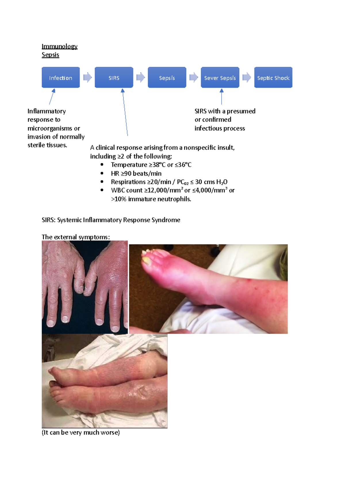 Sepsis - Immunology Sepsis SIRS with a presumed Inflammatory or ...