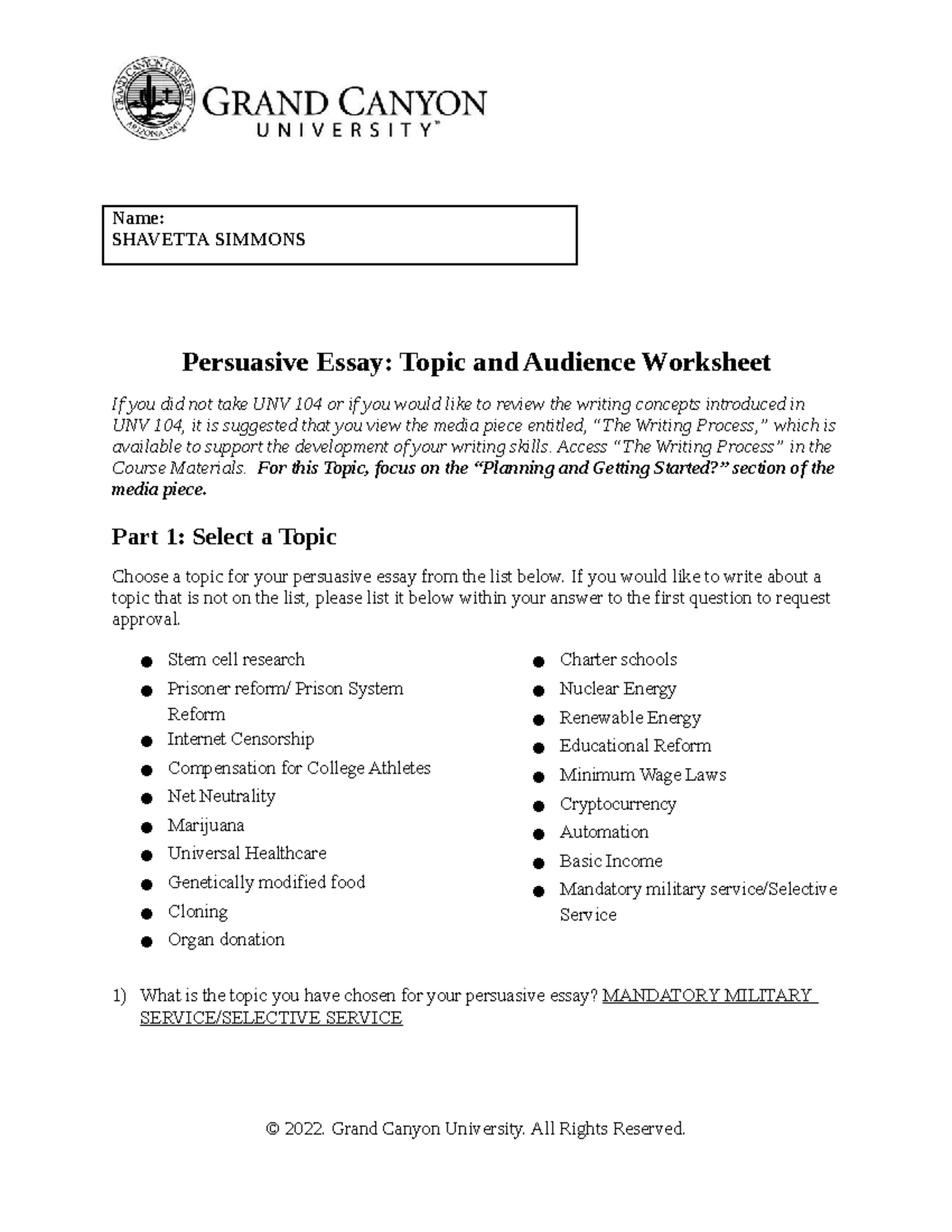 T1 Topicand Audience Worksheet PHI105 Persuasive Essay Planning 9 5 22 ...
