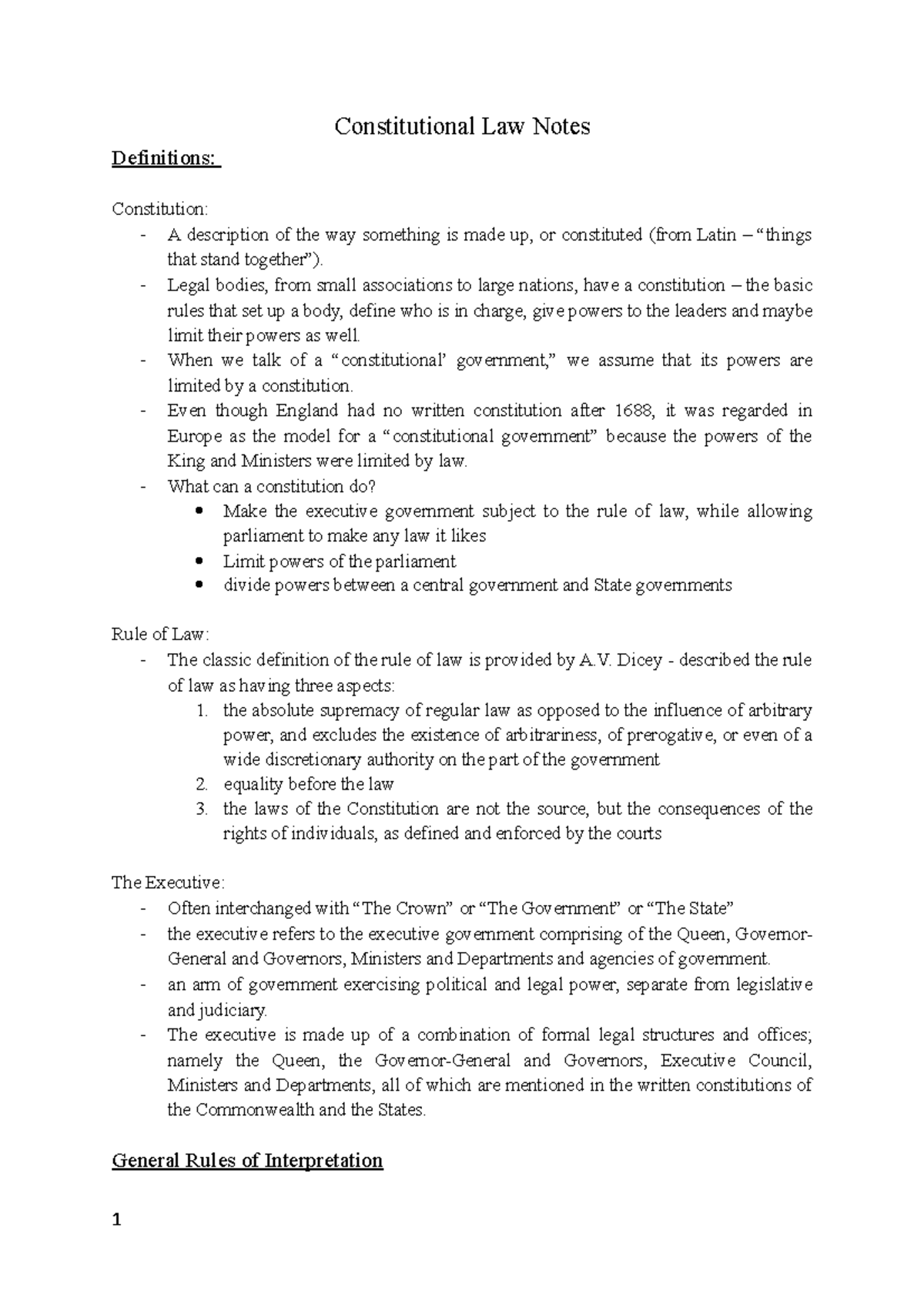 Constitutional Law Compilation - Constitutional Law Notes Definitions ...