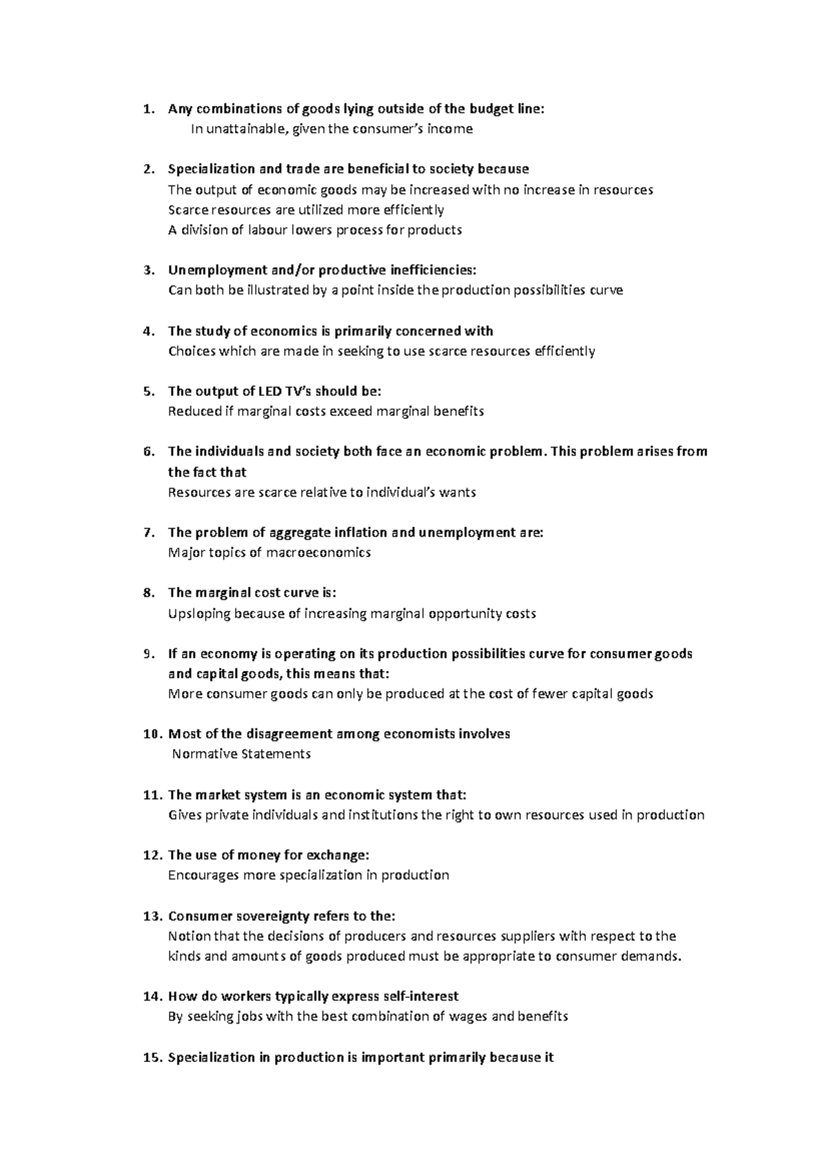 Microeconomics review - 1. Any combinations of goods lying outside of ...