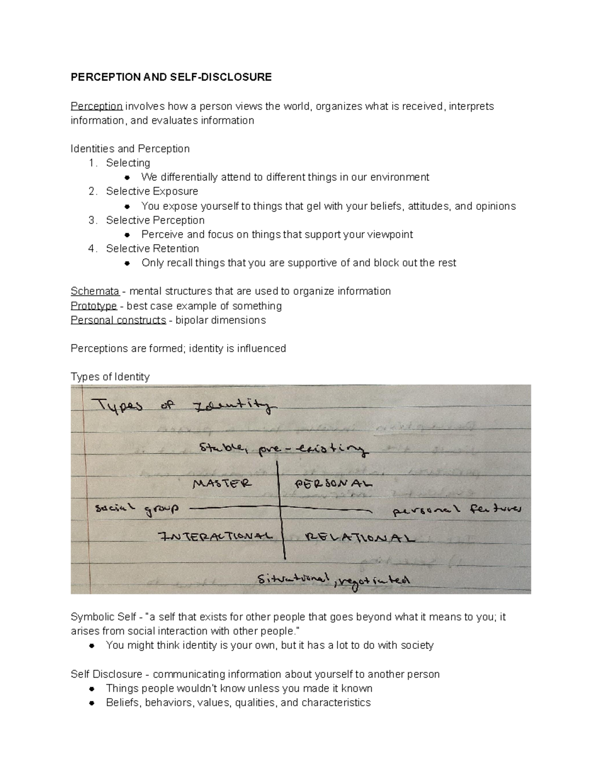 COM 101 Notes 5 Perception AND SELF Disclosure PERCEPTION AND SELF com-101-notes-5-perception-and-self-disclosure-perception-and-self