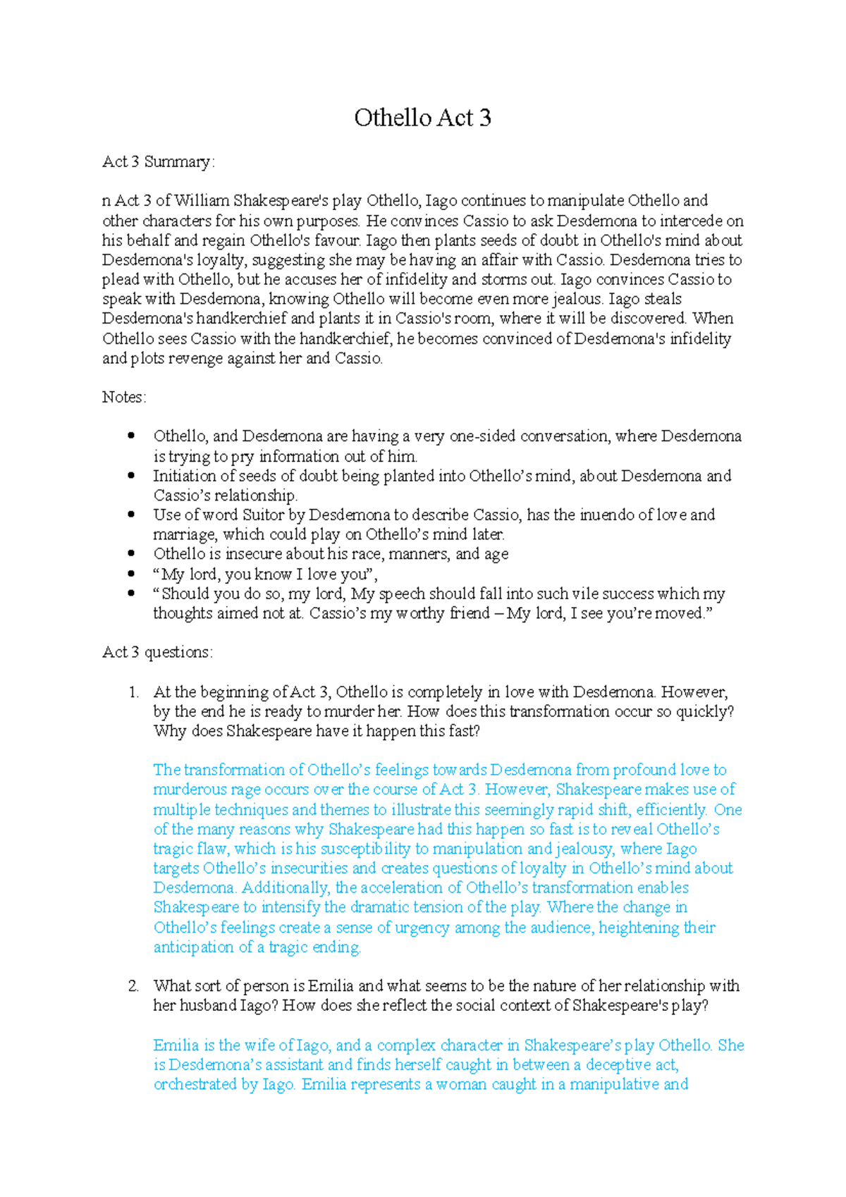 4a. Othello Act 3 - aggavvavav - Othello Act 3 Act 3 Summary: n Act 3 ...