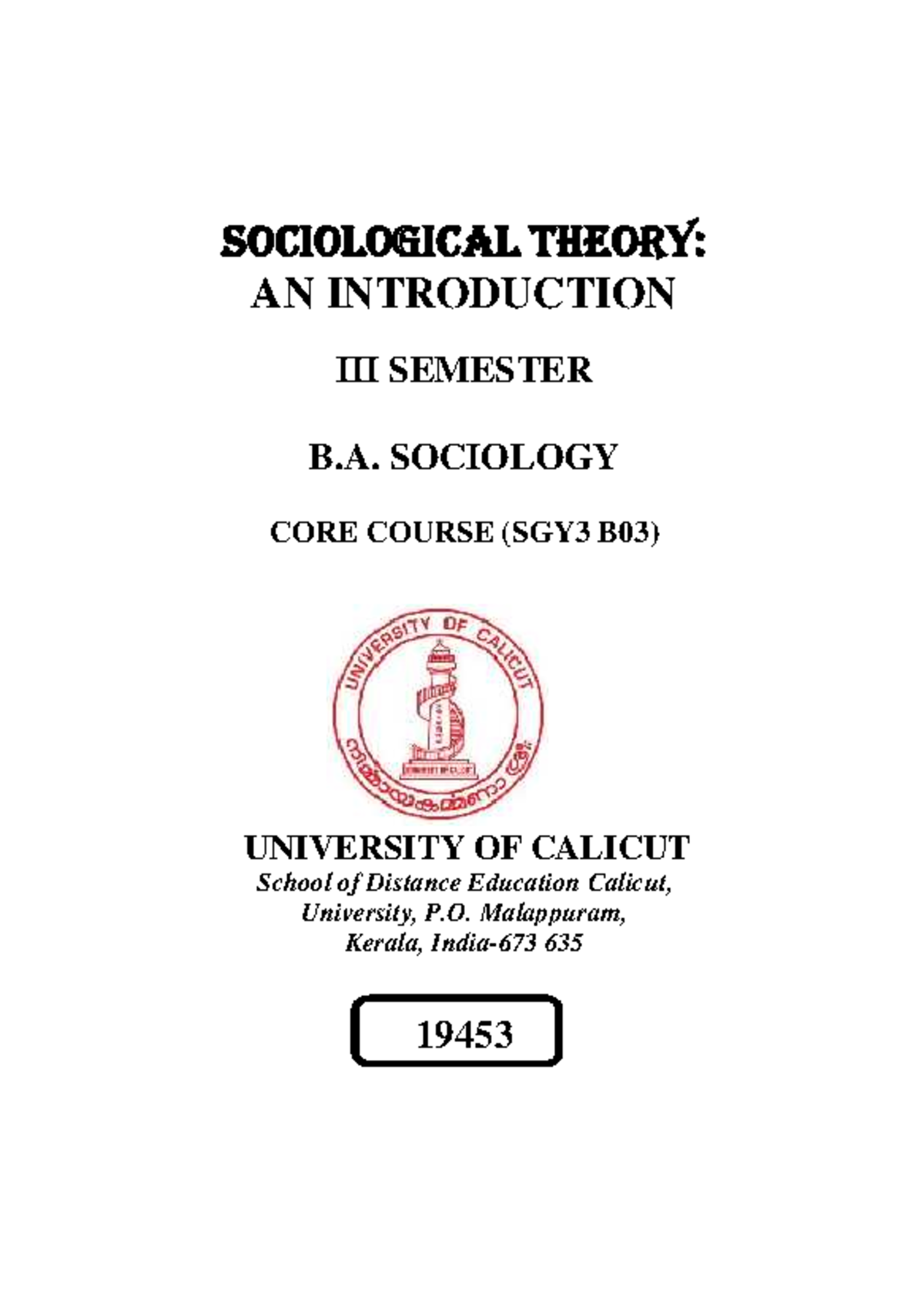 SLM- Socio- Sociological Theory (1) - SOCIOLOGICAL THEORY: AN ...