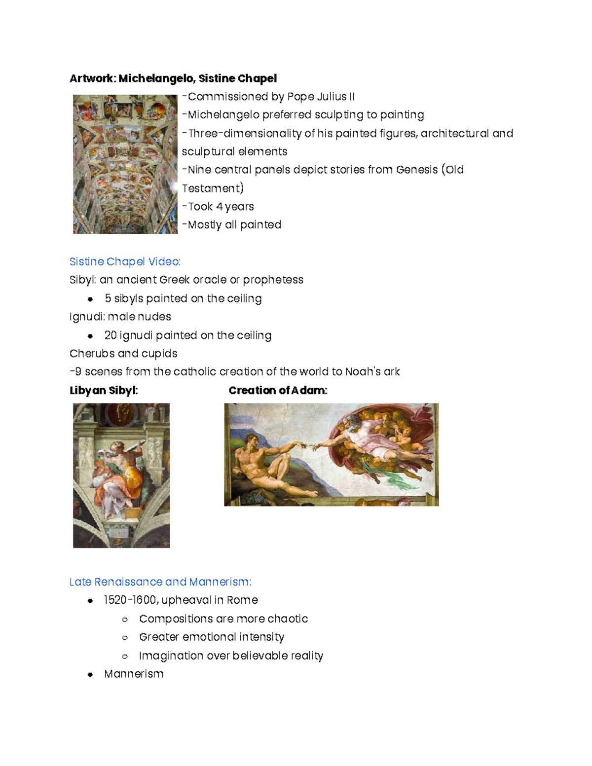 Untitled document - final review notes - Artwork: Michelangelo, Sistine ...