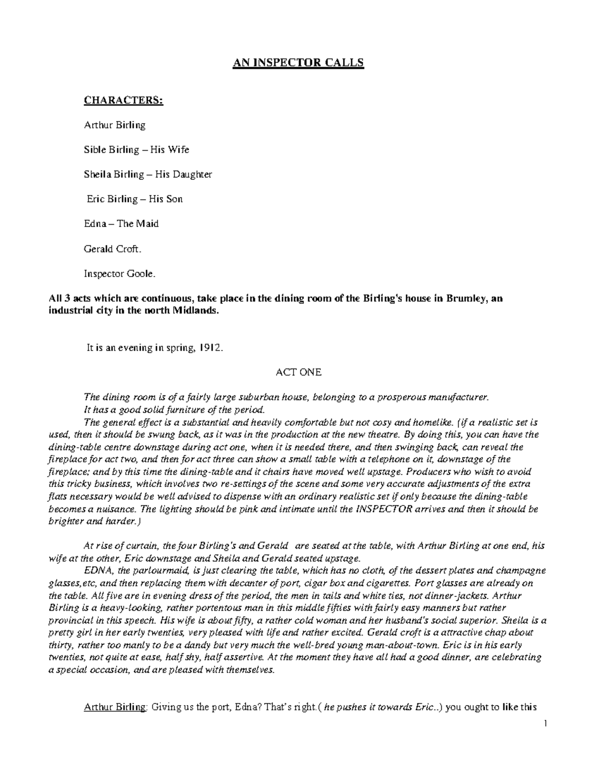 An Inspector Calls - to help the students to understand - AN INSPECTOR ...