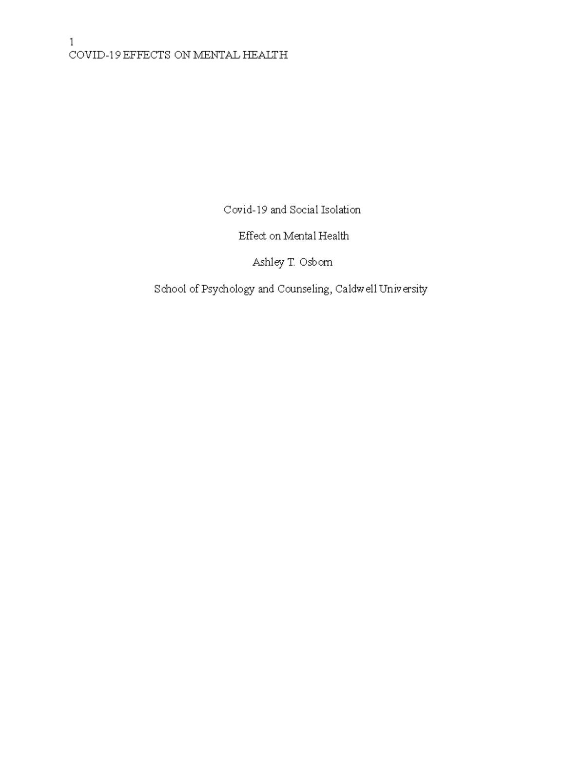 Research Proposal - Written for Caldwell University, how Covid affected ...