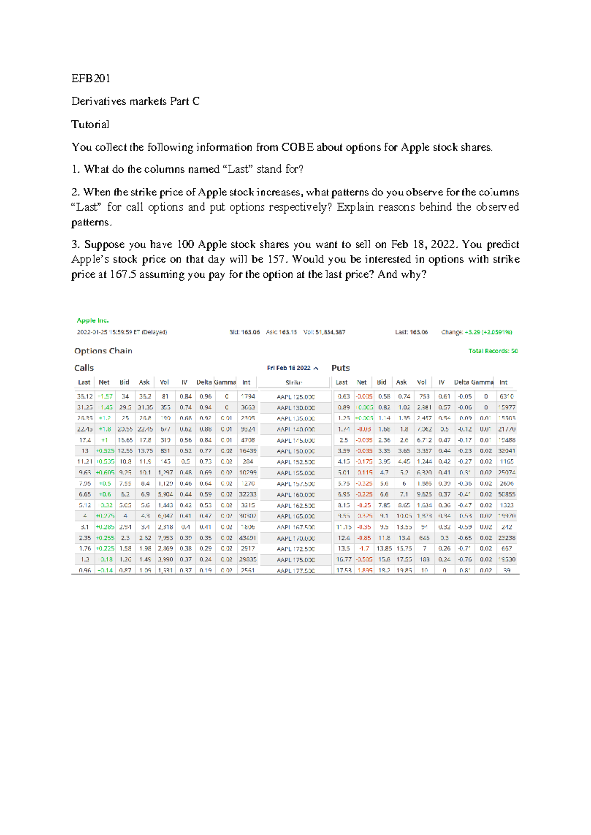 EFB201 Derivatives market Part C tut solution - EFB Derivatives markets Part C Tutorial You ...