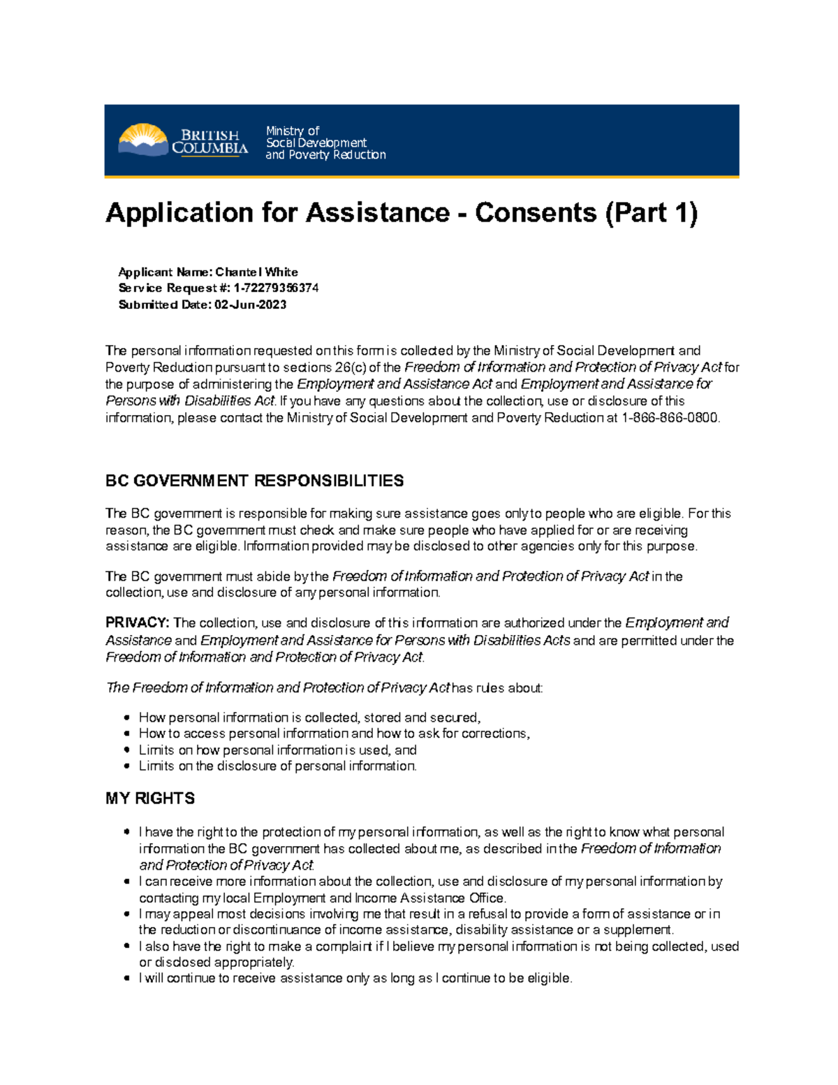 Application for Assistance - Consents (Part 1) - Ministry of Social ...