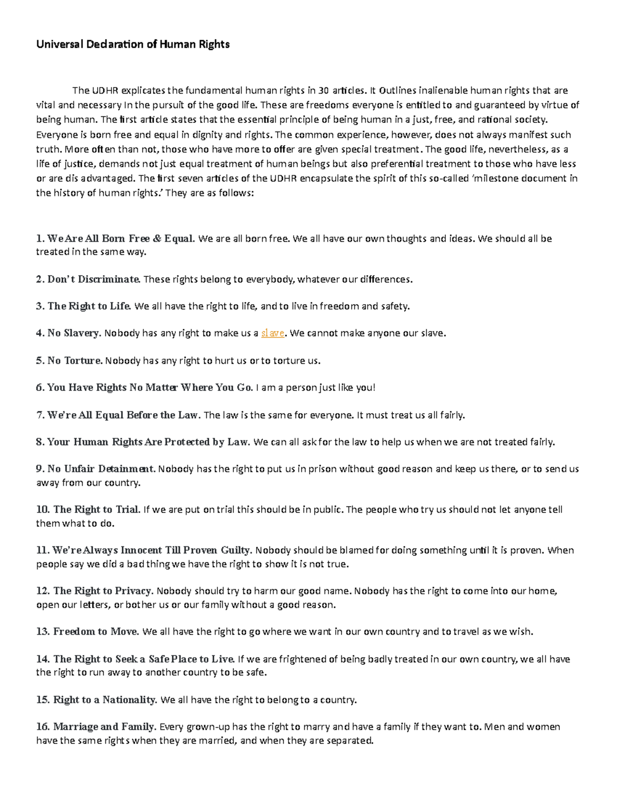 Universal Declaration of Human Rights - It Outlines inalienable human ...