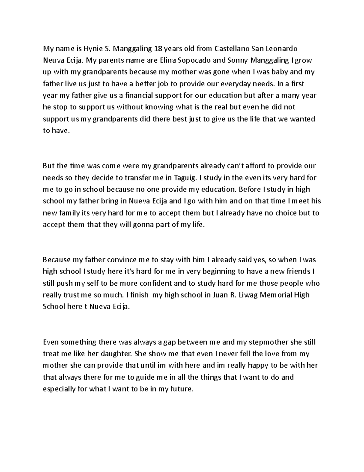 Autobiography - Lecture notes 123 - My name is Hynie S. Manggaling 18 ...