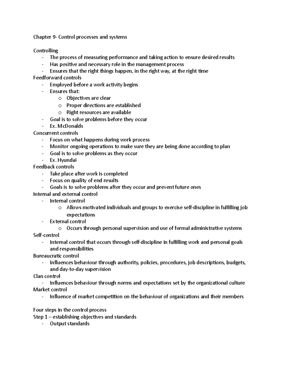 lecture 9- management - Chapter 9- Control processes and systems ...