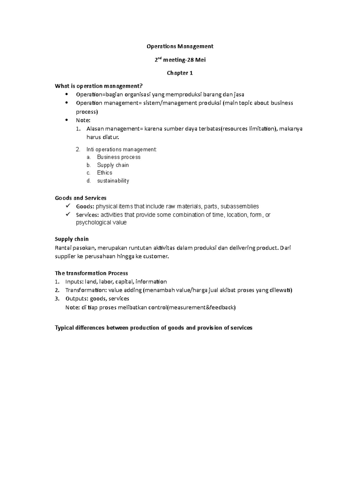 Note Operations Management - Operations Management 2 nd meeting-28 Mei ...