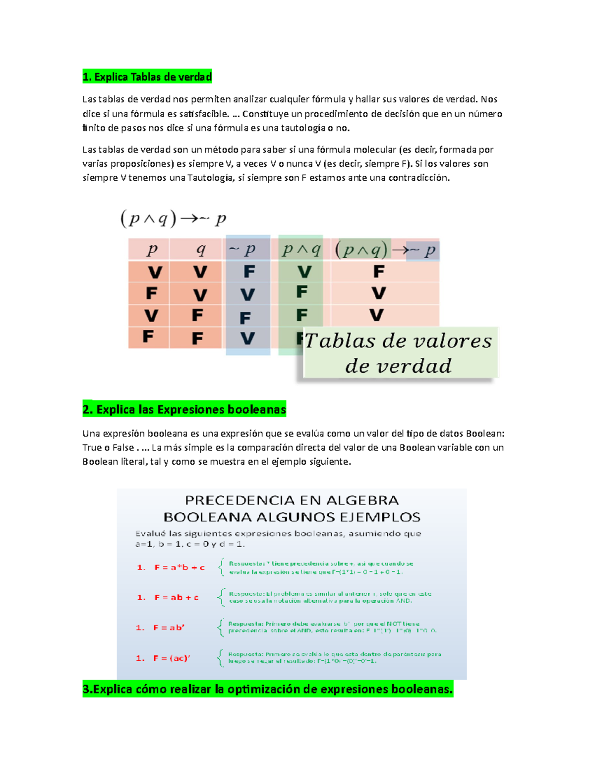 Trabajo entregable de matematica - 1. Explica Tablas de verdad Las ...