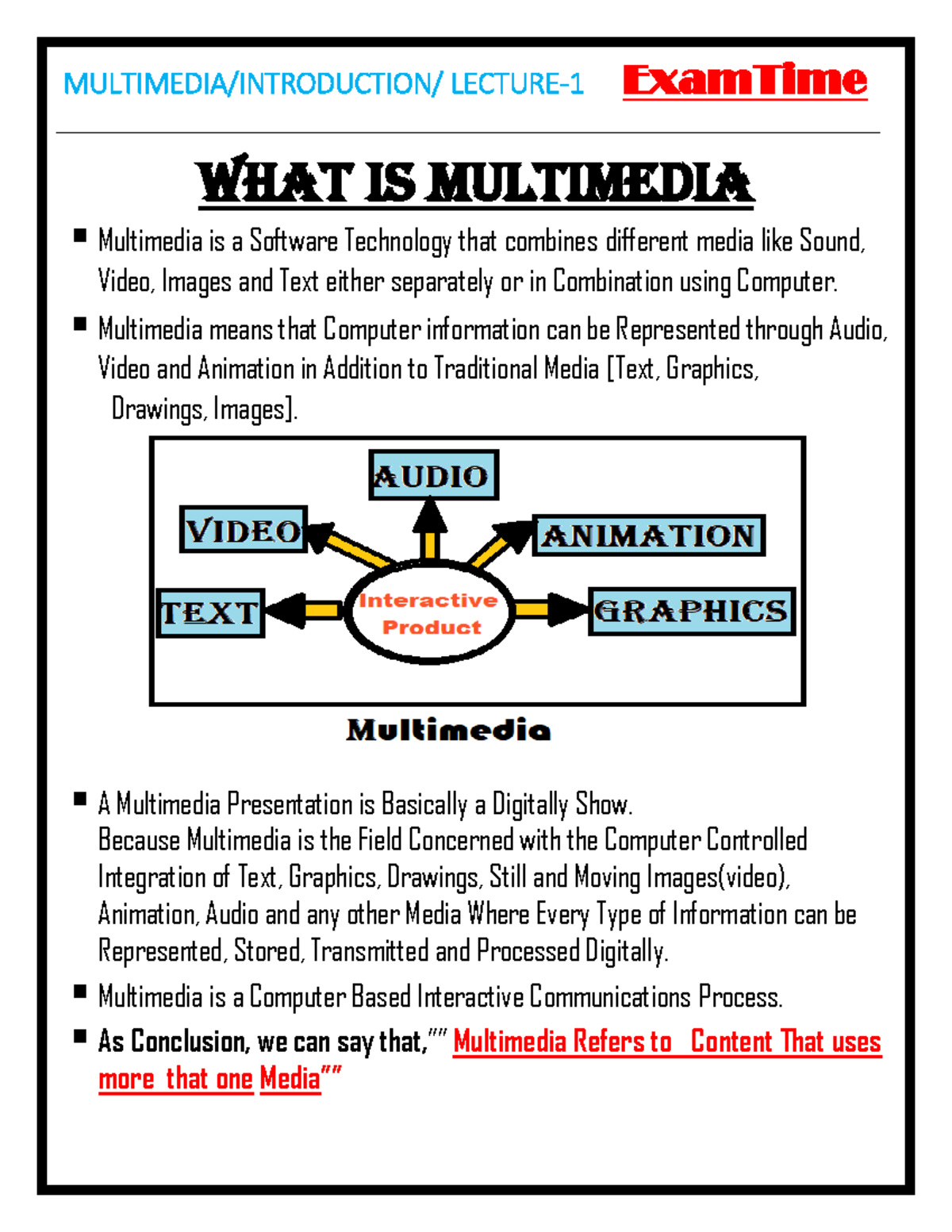 MM 1 - notes - MULTIMEDIA/INTRODUCTION/ LECTURE- 1 ExamTime WHAT IS ...