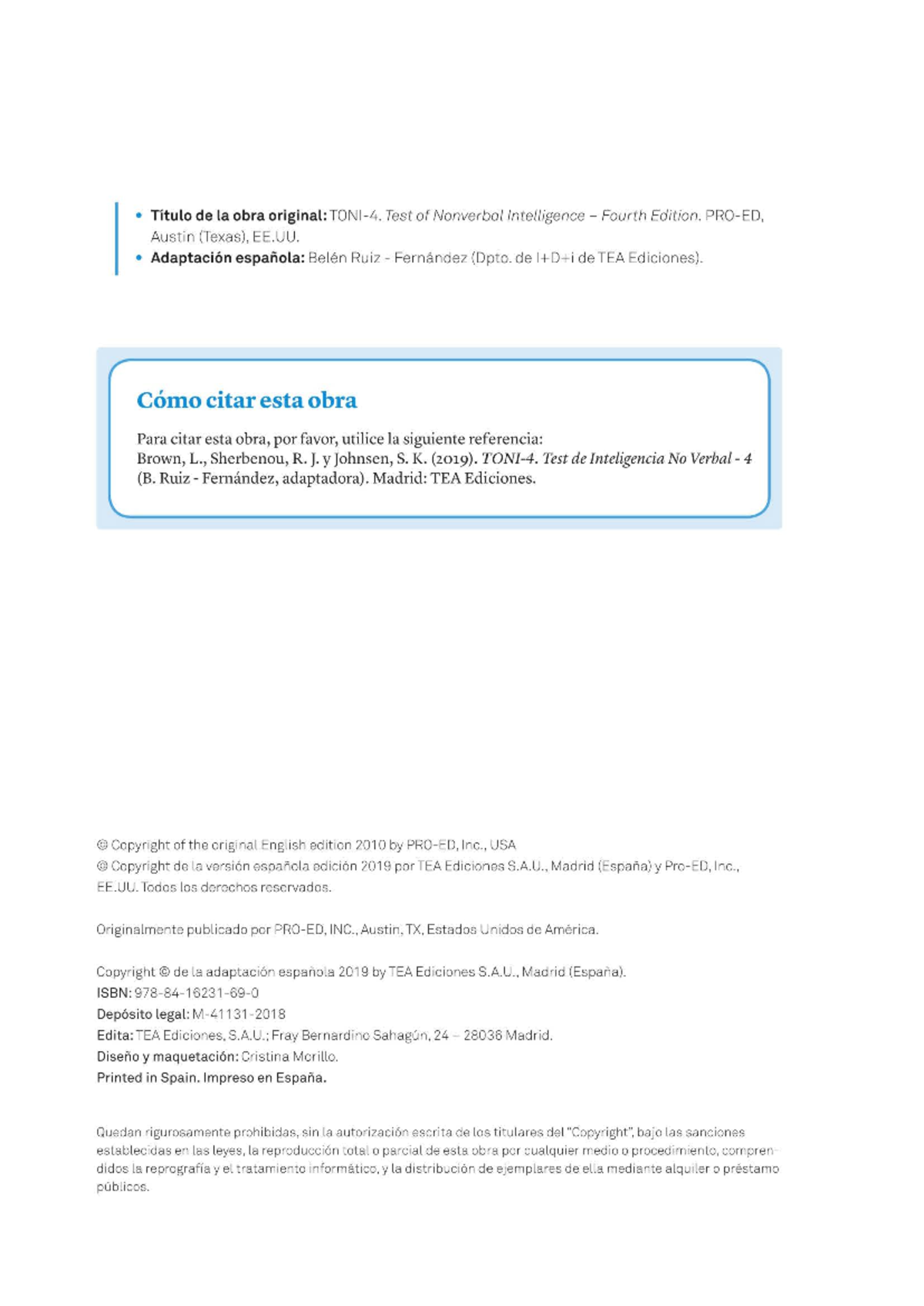 TONI-4 Manual Parte 4 - • Título de la obra original: TONl-4. Test of ...