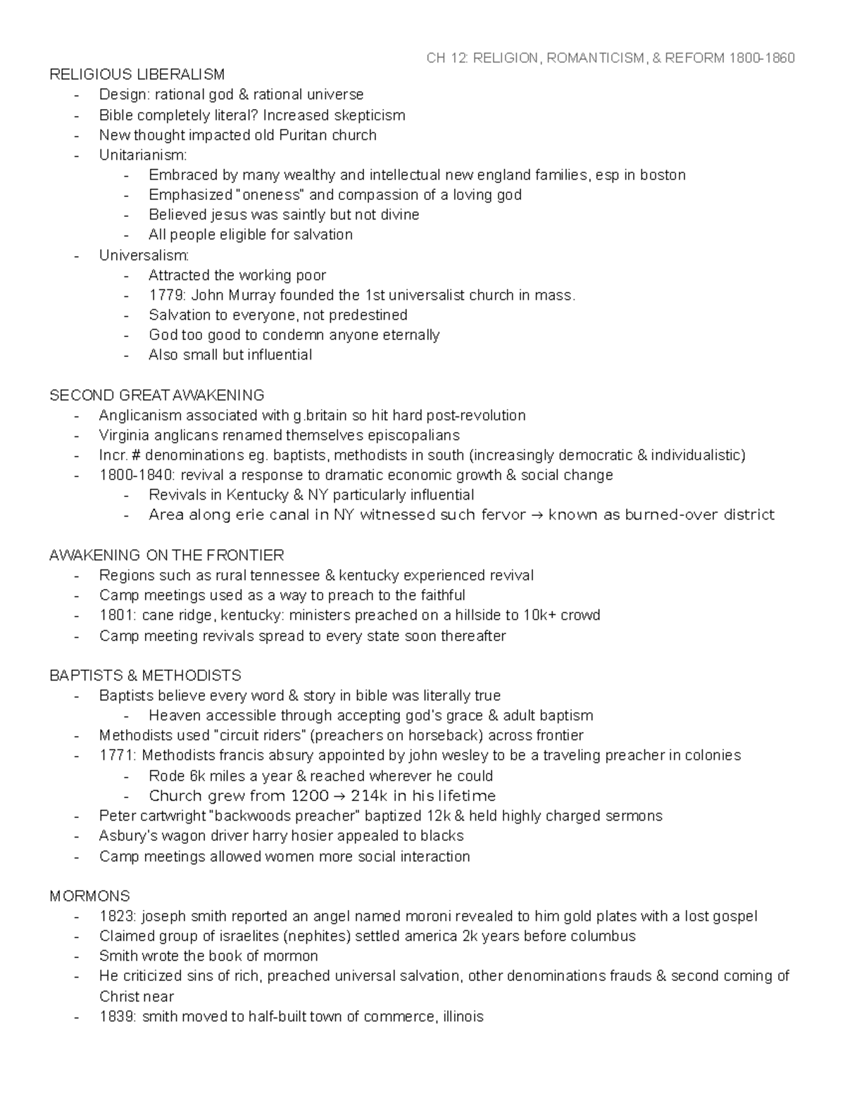 Ch 12 Religion, Romanticism, and Reform 1800-1860 - RELIGIOUS ...