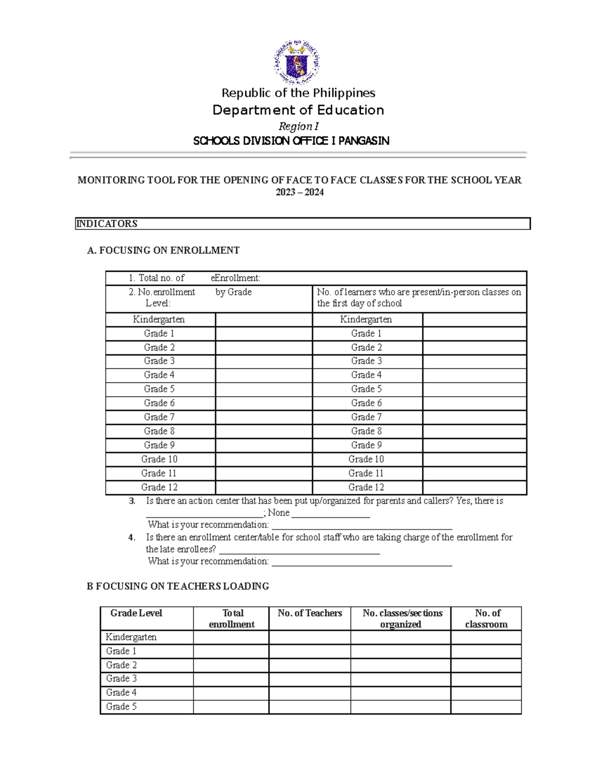 Monitoring-Tool - yes - Republic of the Philippines Department of ...