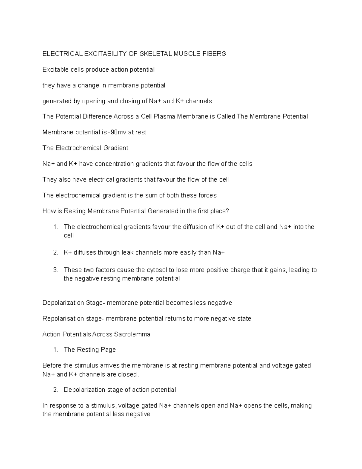 Electrical Excitability OF Skeletal Muscle Fibers - ELECTRICAL ...