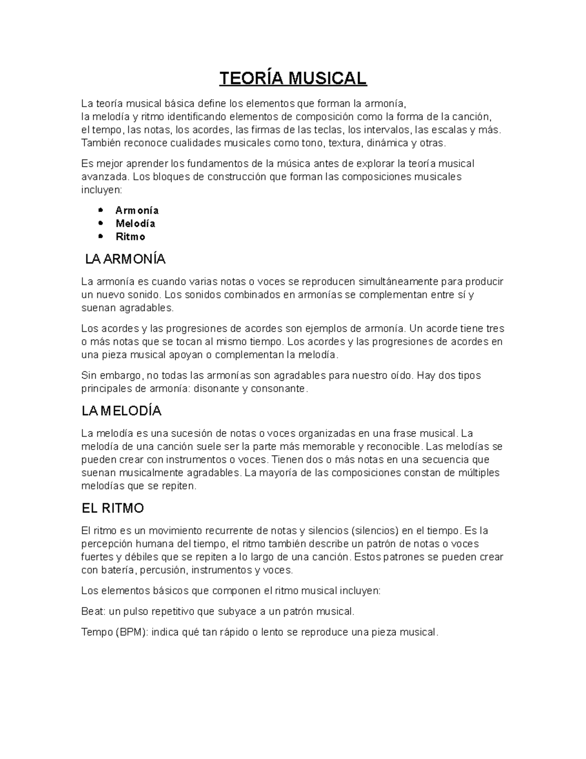 Teoria Musical - asd - TEORÍA MUSICAL La teoría musical básica define ...