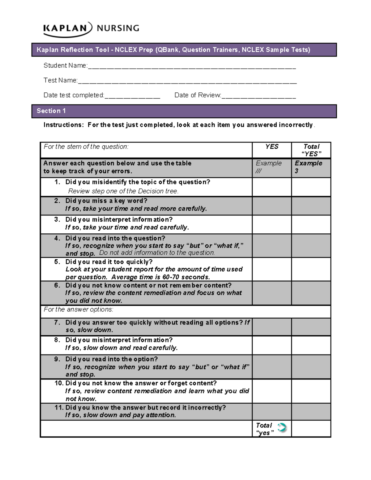 Student Reflection Tool Nclex - Student - Studocu