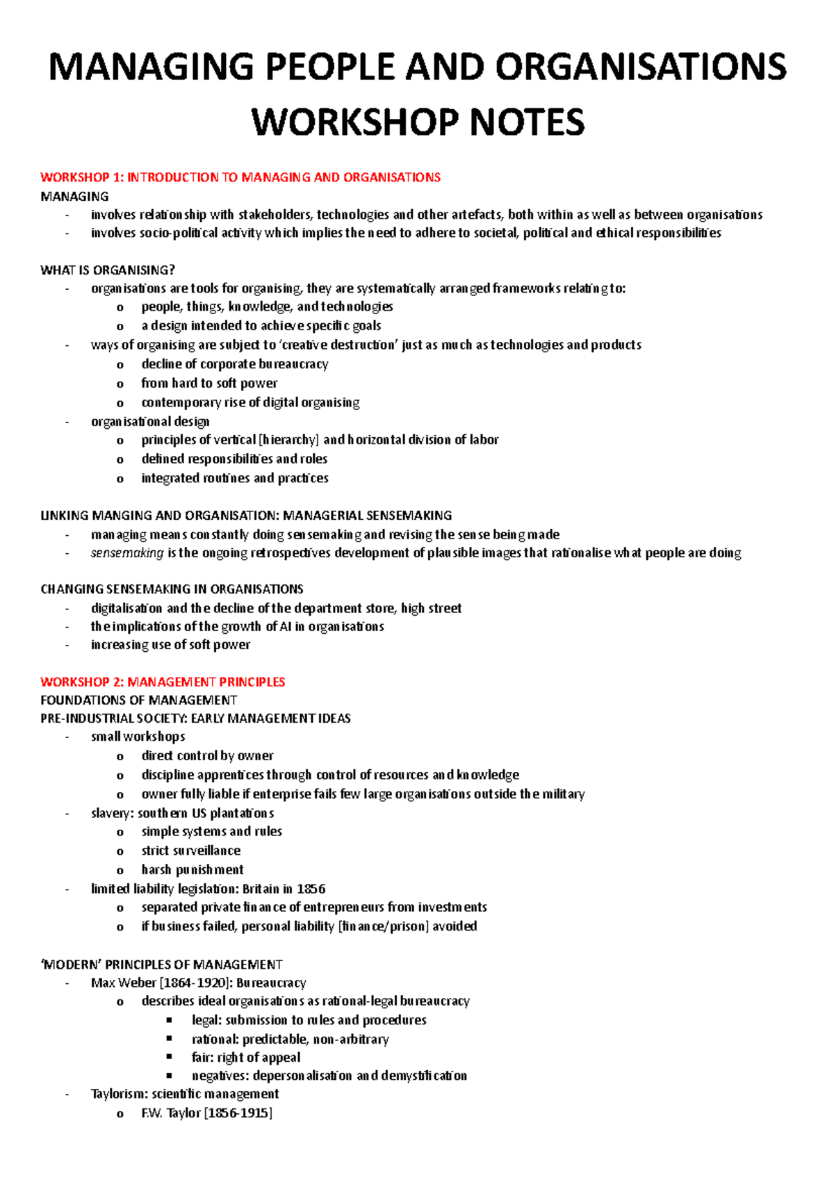 21129 managing people and organisations workshop notes - MANAGING ...