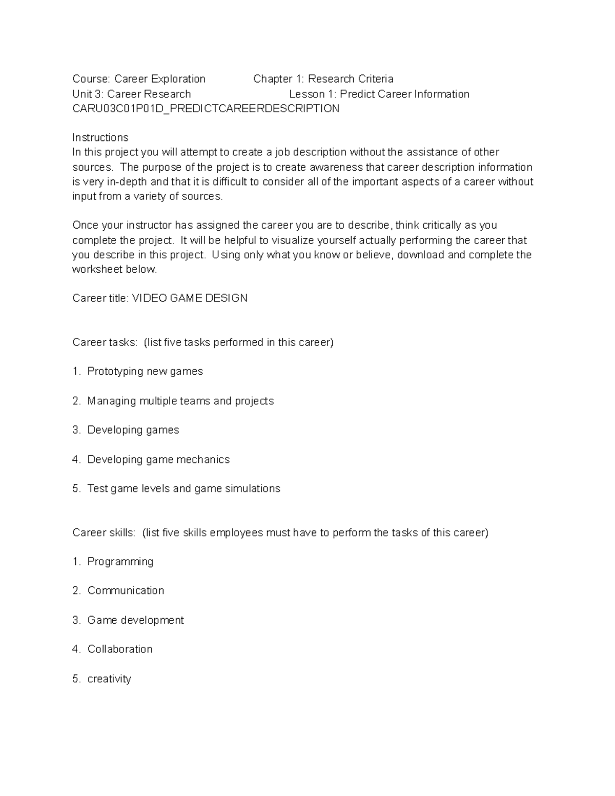 Project Predict Career Information - Course: Career Exploration Chapter ...