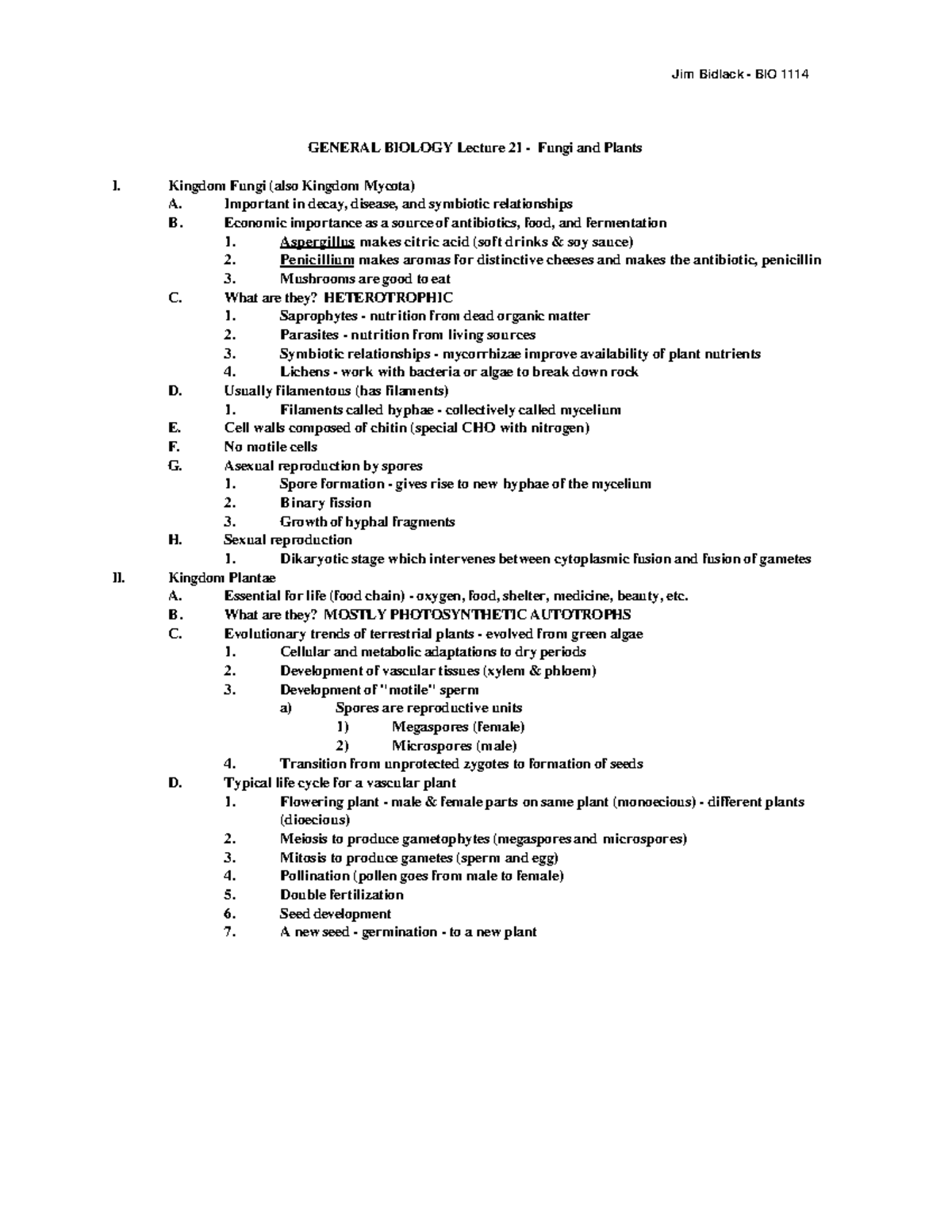 L21-Fungi - Fungi Biology Notes for highschool/College - Jim Bidlack ...