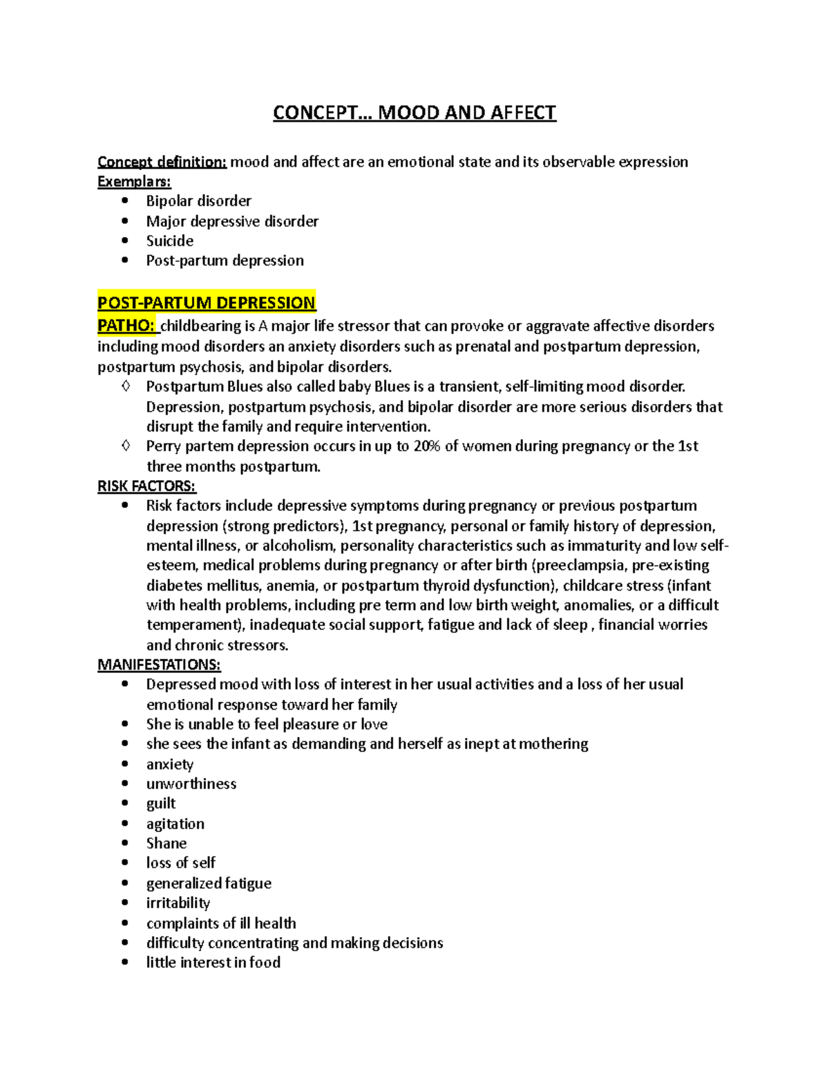 MOOD AND Affect Notes - mood - CONCEPT... MOOD AND AFFECT Concept de昀椀 ...
