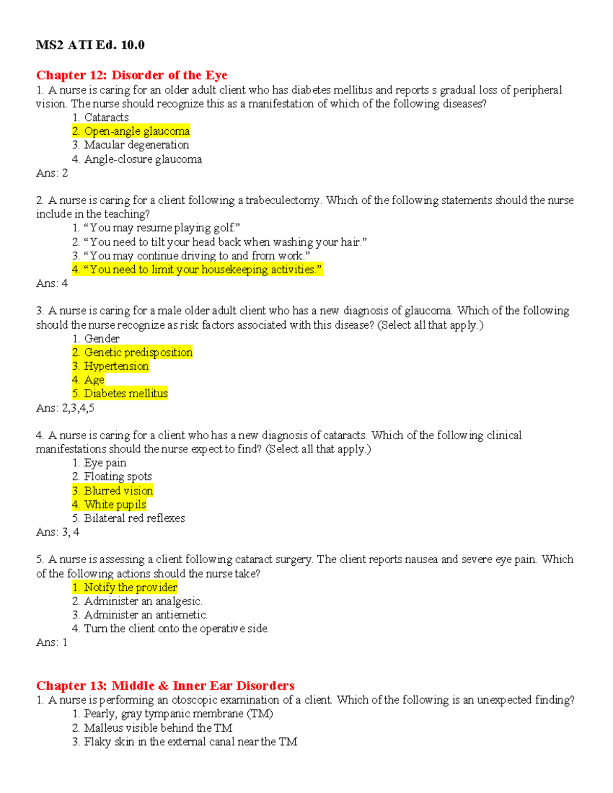 MS2 ATI - ATI questions - MS2 ATI Ed. 10. Chapter 12: Disorder of the ...