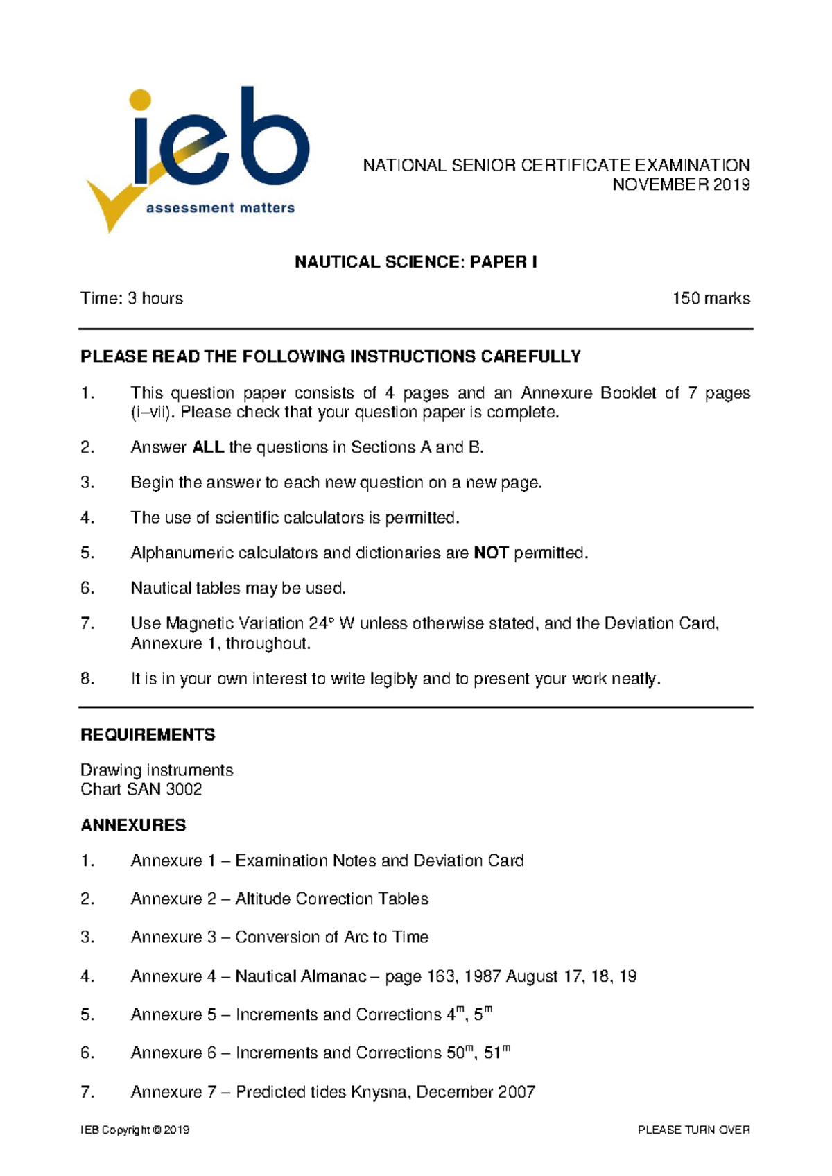 Nautical Science P1 2019 - IEB Copyright © 2019 PLEASE TURN OVER ...