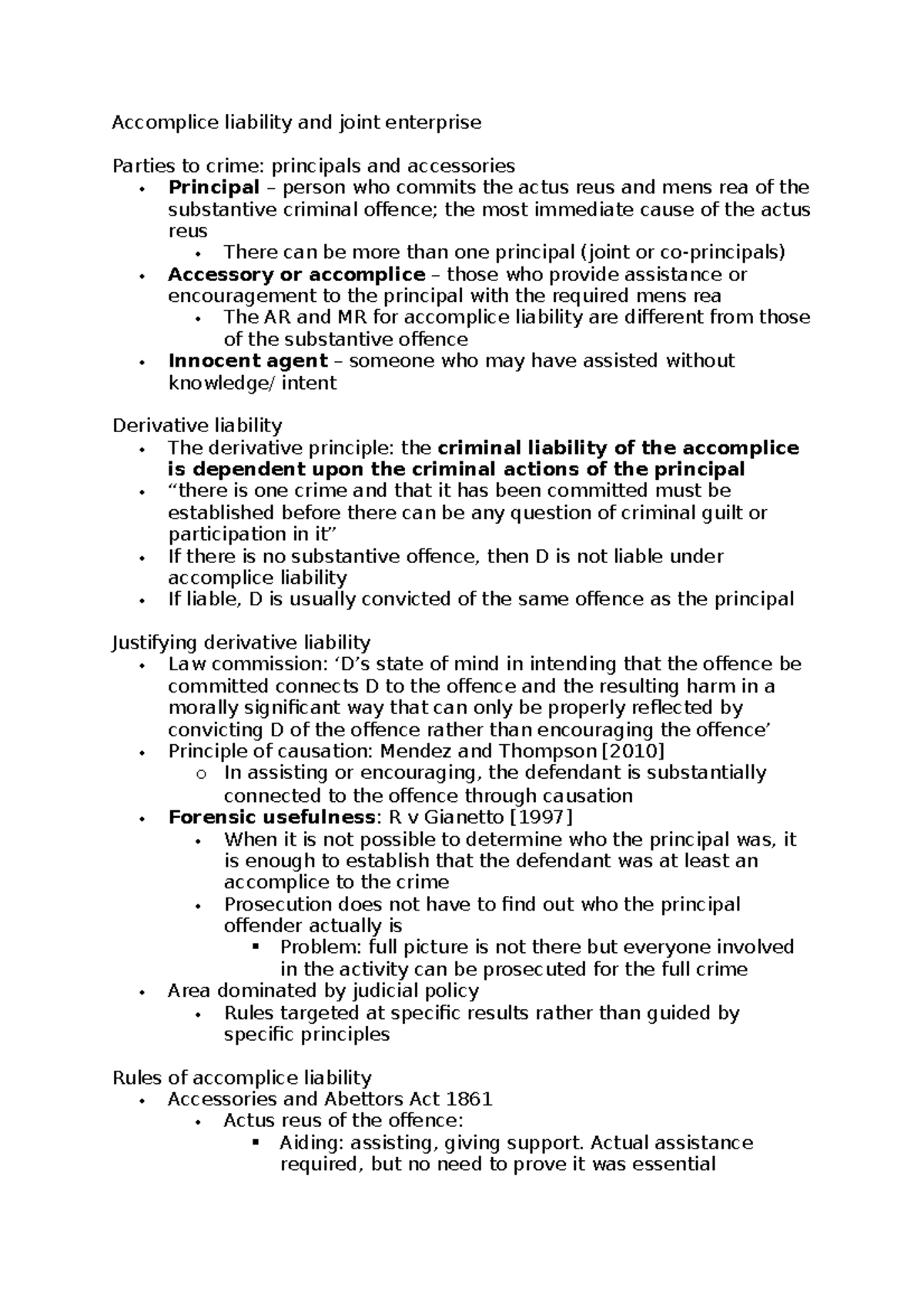 Accomplice liability and joint enterprise - Actual assistance required ...