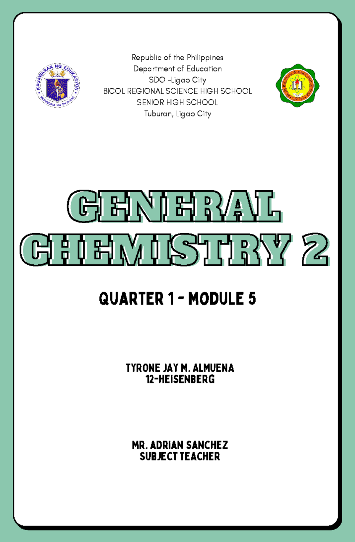 General Chemistry 2 - Module 5 - Republic of the Philippines Department ...