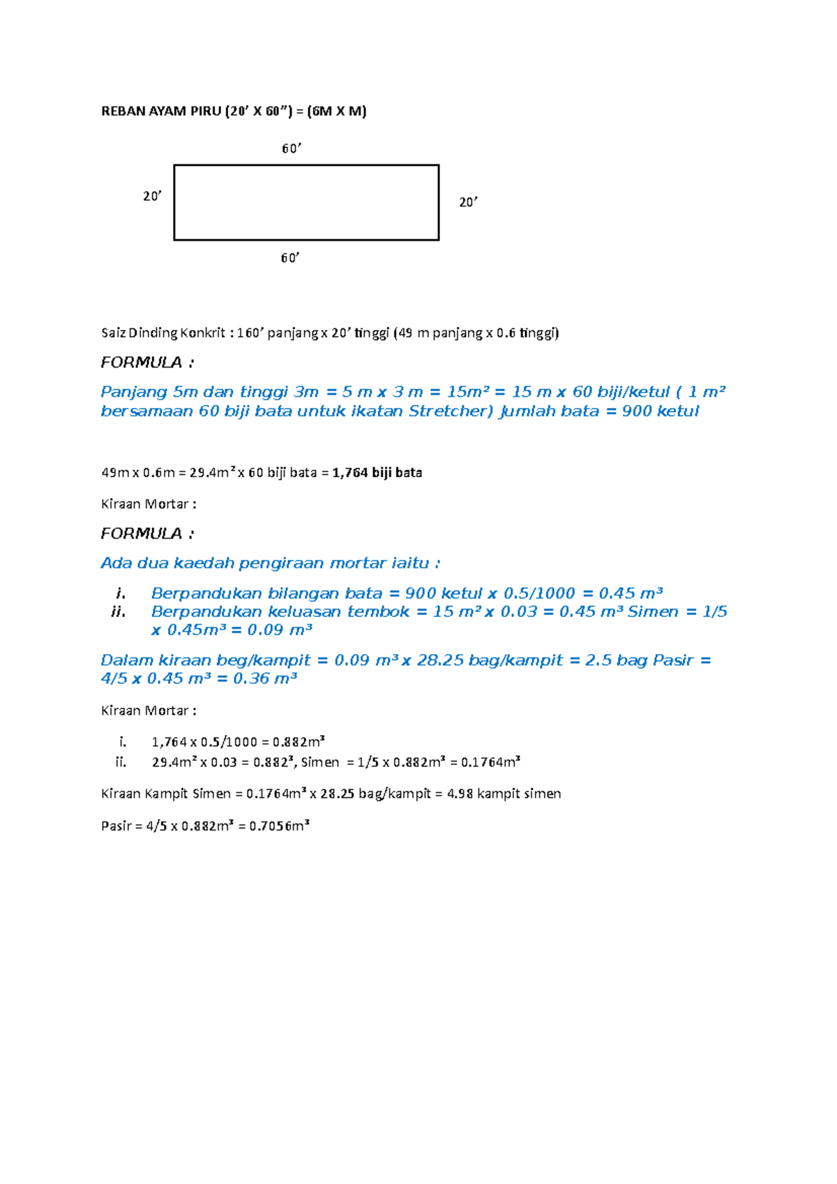 Pengiraan NBahan Binaan Reban Ayam Piru - REBAN AYAM PIRU (20’ X 60 ...