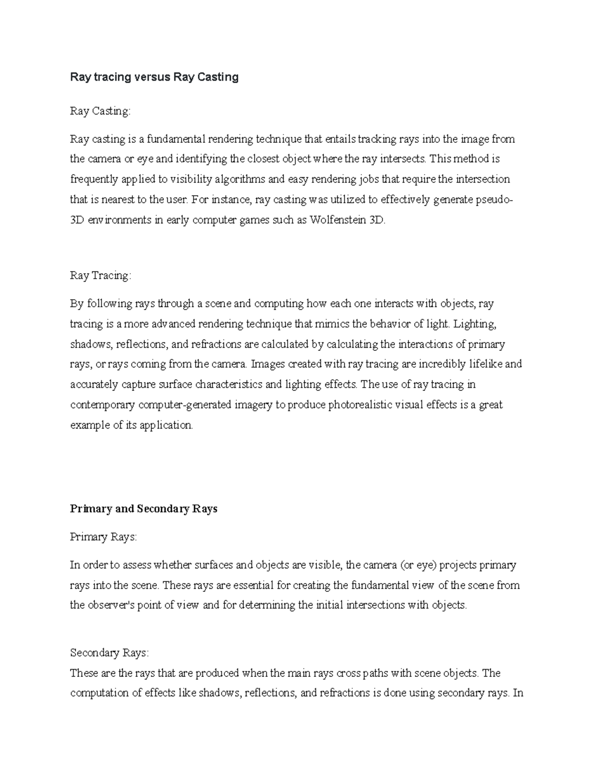 CS4406 Discussion Assignment Unit 8 - Ray tracing versus Ray Casting ...