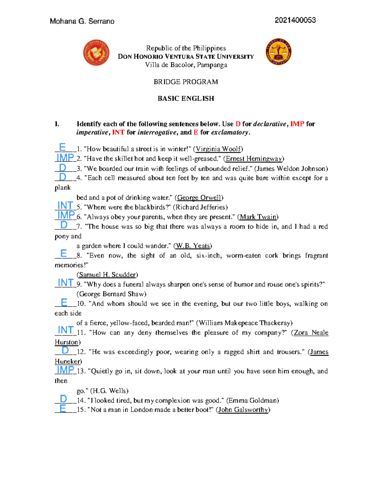 Activities for Module 1 SETC - Republic of the Philippines DON HONORIO ...