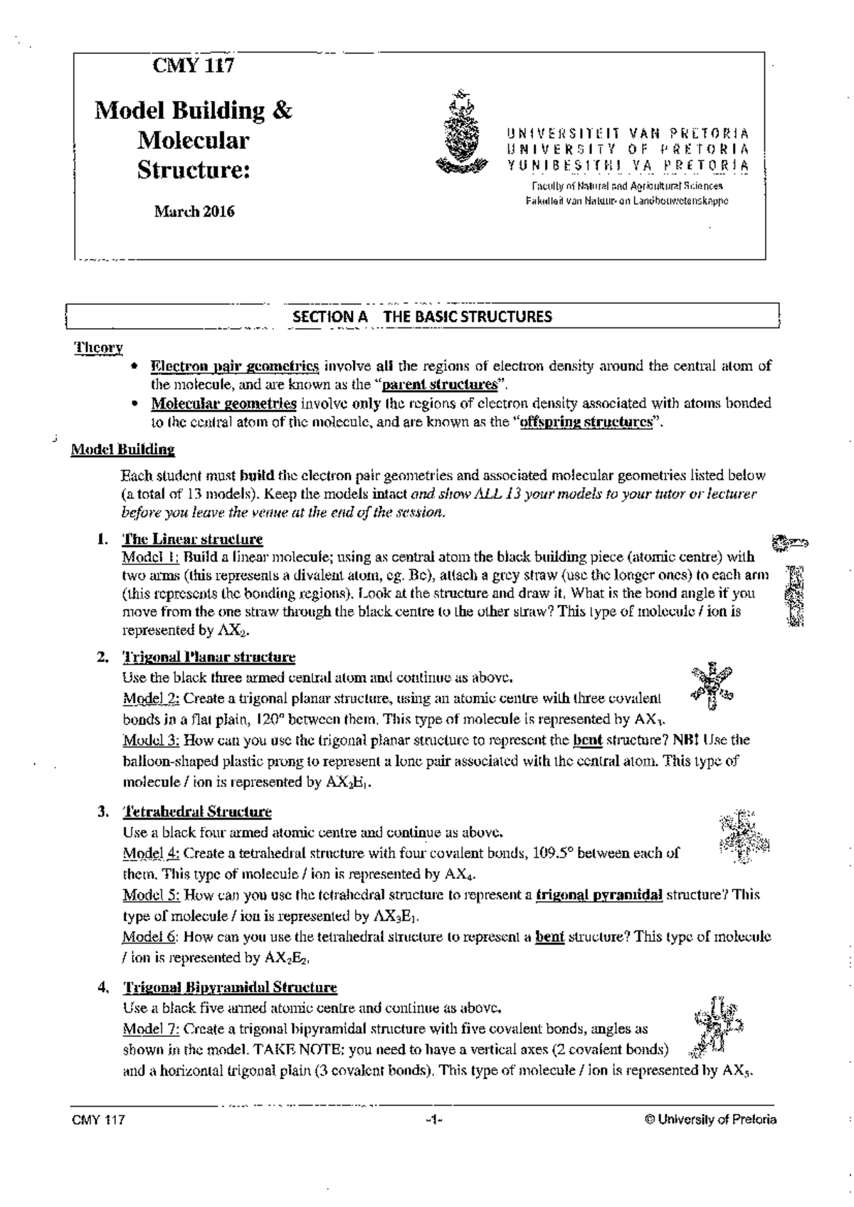 Model building structure - CMY 117 Model Building Molecular UNIVERSITET ...