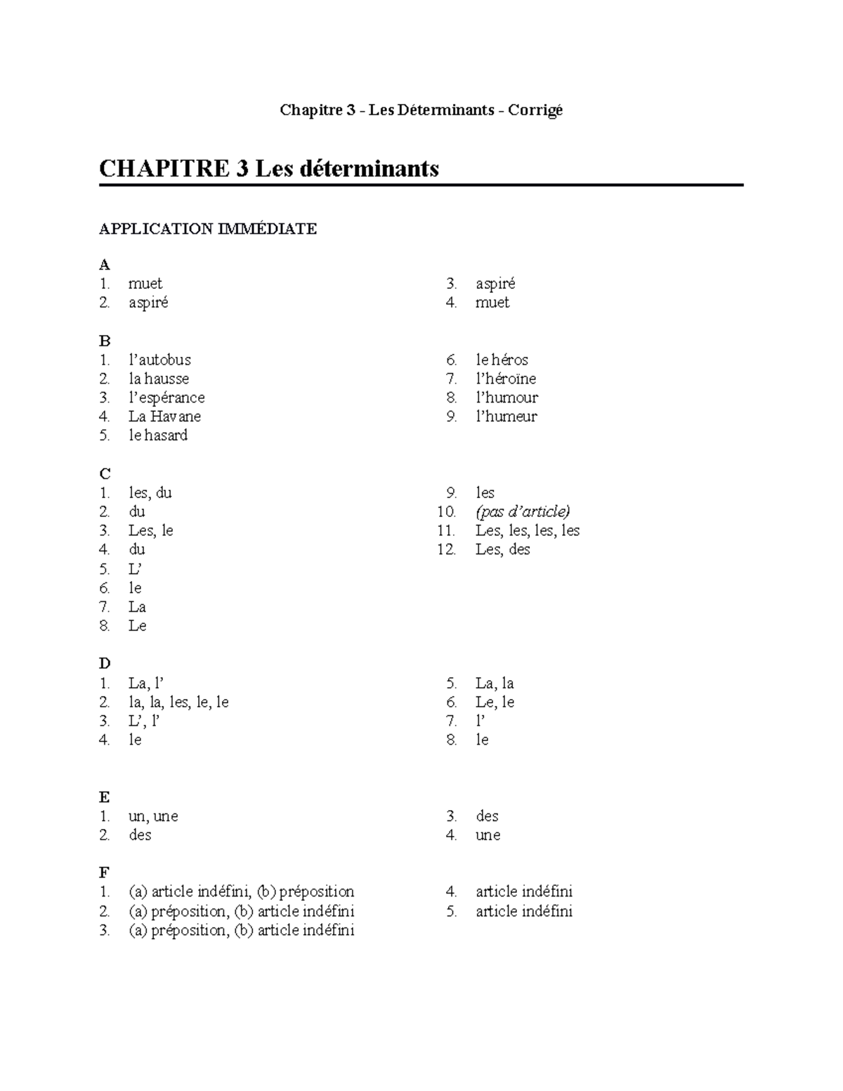 10.8 - Corrigé - Les Déterminants - Chapitre 3 - Chapitre 3 - Les ...